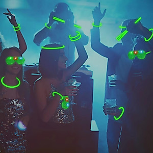 YOFOBU 115 PCS Glow in the Dark Party Supplies,100PCS Green Glow Stick Necklaces Bracelets Bulk,15PCS July 4th LED Glasses,LED Light Up Toy for Mother's Day July 4th Christmas Wedding Birthday