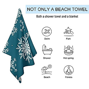 My Little Nest Bath Towels Soft Absorbent Bathroom Towel Blue Pattern Snowflakes Quick Dry Bath Towel Large Shower Towels Lightweight Hand Towels 31" x 51"