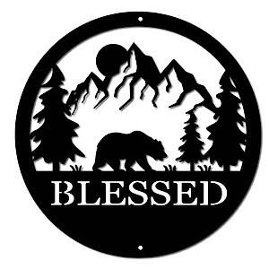 CREATCABIN Metal Wall Art Bear Decor Wall Hanging Plaques Ornaments Iron Blessed Wall Art Sculpture Sign for Indoor Outdoor Home Living Room Kitchen Garden Office Decoration Gift Black 11.8inch