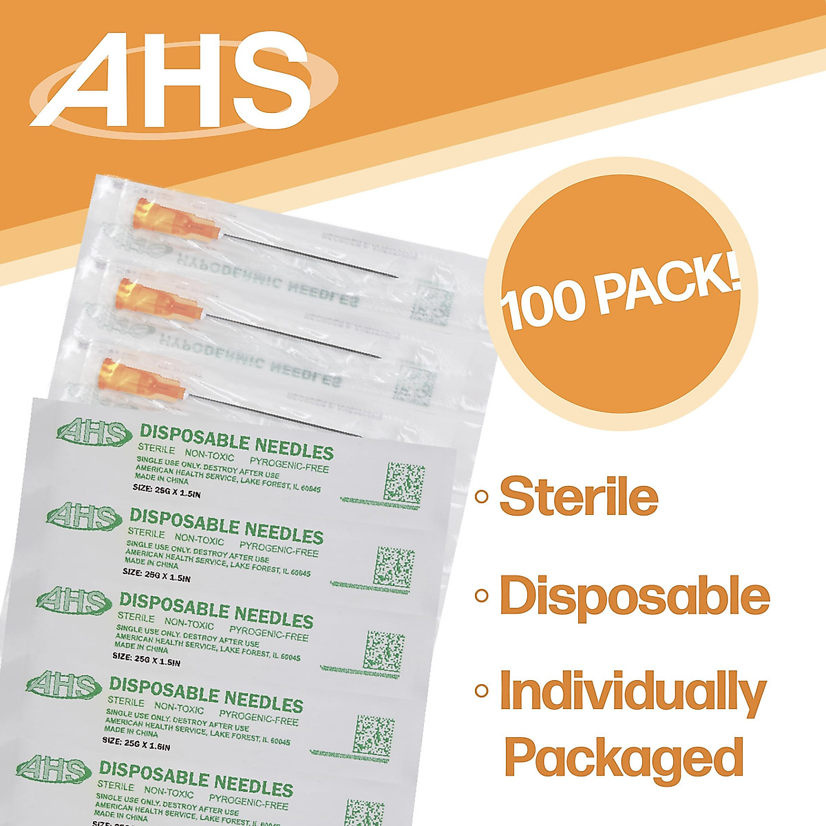 Generic 100 Pack Sterile Disposable Injection Needle with Cap for Scientific and Industrial Dispensing Needle Accessories (25G X 1.5in)