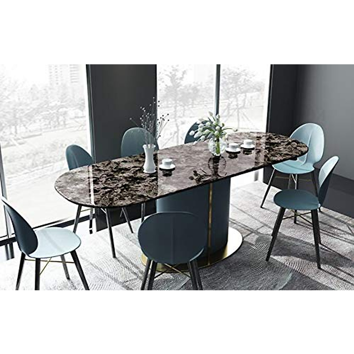 Simplemuji Black Glossy Adhesive Paper Marble Granite Look Effect Countertops Vinyl Film Backsplash Wallpaper Waterproof Oilproof Adhesive Removable 12inch X 79inch