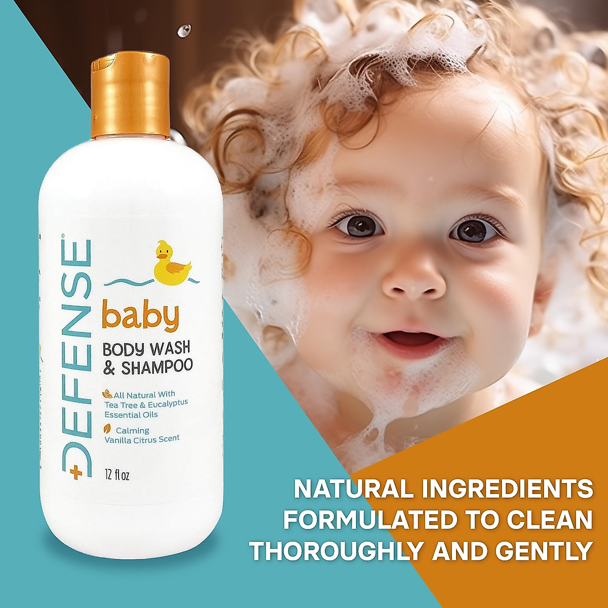 Defense Soap Baby Shampoo and Body Wash with Tea Tree Oil, Coconut Oil, Eucalyptus, Olive Oil & Aloe, 12 Fl Oz (Pack of 2)