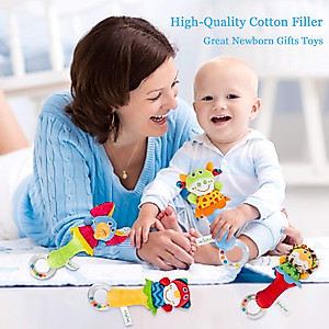 4 Plush Baby Soft Rattle Toys,Fabric Ring Rattles Shaker,Infant Handbells Early Development Hand Grab Sensory Toys,Stuffed Animal for 6 9 12 Months and Newborn Toddler Boy Girl Birthday Gifts