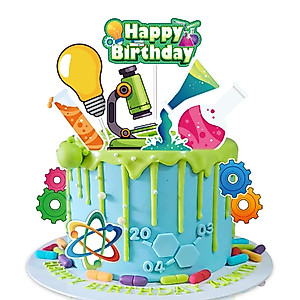 JUYRLE Science Cake Toppers- 21Pcs Mad Scientist Chemistry Theme Party Decorations with Microscope Science Party Favors Science Birthday Party Supplies for Boys Girls Kids Baby Shower