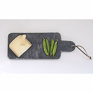 Rectangular Black Marble Cutting Board with Leather Strap