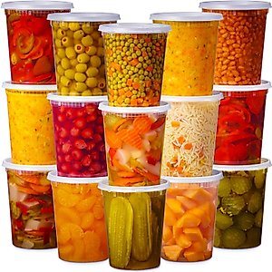 Generic 32oz Plastic Deli Container and lid combo (24 Sets) - Leakproof, Stackable, Recyclable, BPA Free, Microwavable, Freezer Safe, clear