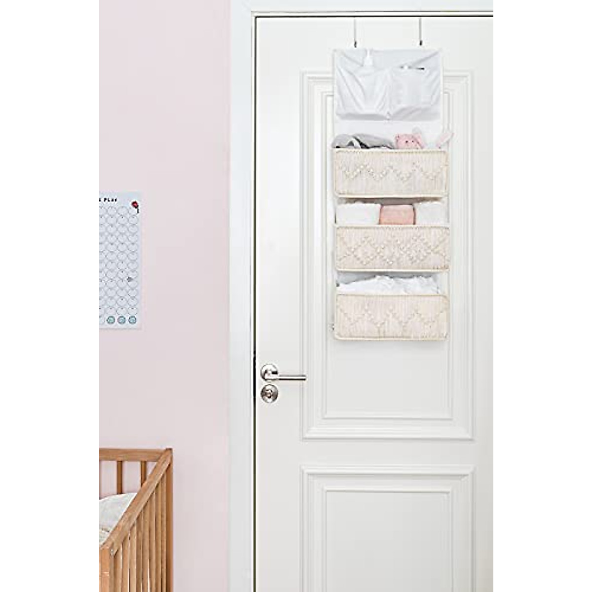 Mkono Over The Door Organizer and Diaper Organizer Caddy Boho Decor Macrame Hanging Storage for Home, Bedroom, Nursery