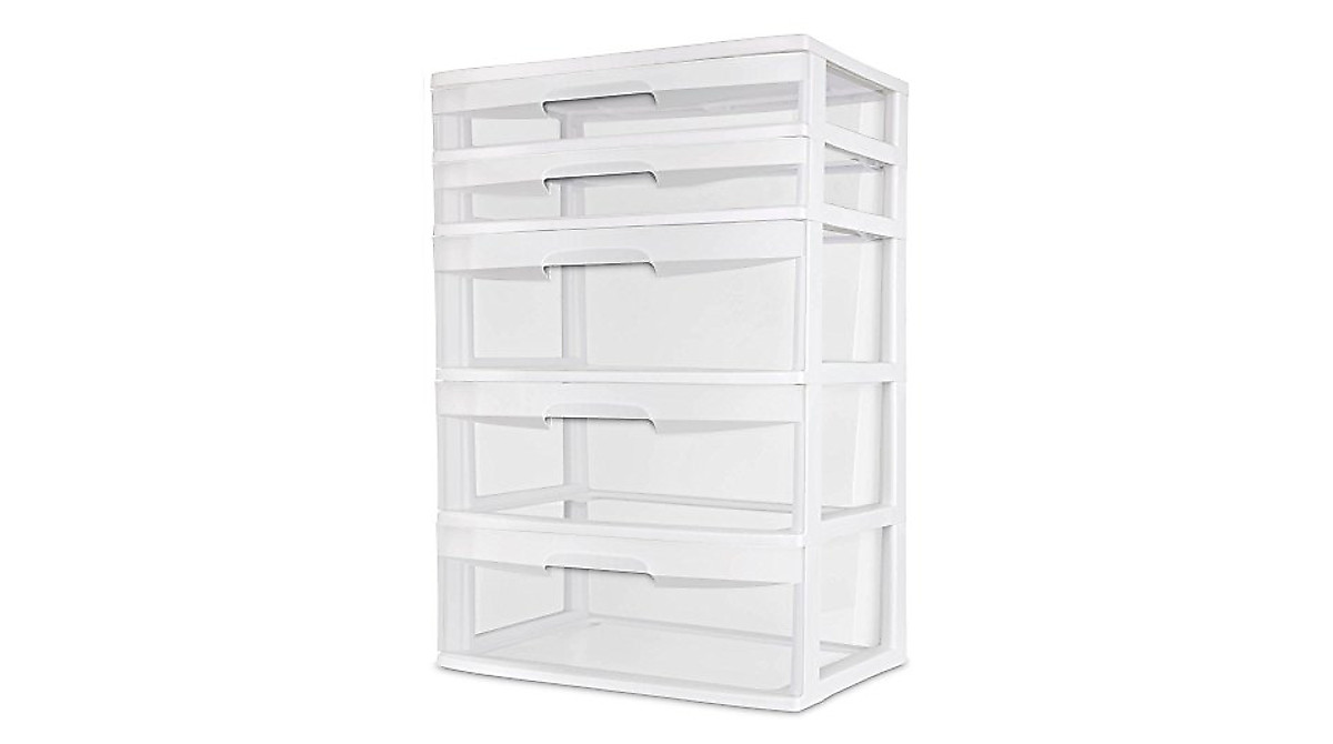 Sterilite 5-Drawer Wide Tower Storage Organizer White
