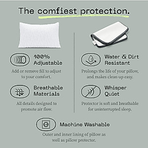 Coop Home Goods Original Adjustable Toddler Pillow and Ultra-Tech Waterproof Protector White Bundle, Breathable Mini Pillow for Kids with Adjustable Support and Premium Memory Foam