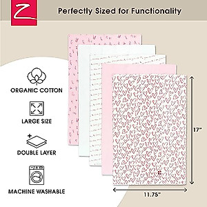 Zutano 5-Pack Organic Burp Cloths for Baby Girl & Boy, Large Cotton Burping Cloths for Babies | Absorbent Baby Spit-Up Rags | Gender Neutral Burp Clothes | Newborn Essentials, Pink Hearts
