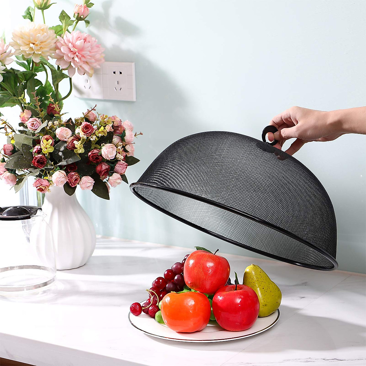 HEMOTON Mesh Food Cover Stainless Steel Mesh Dome Food Cover Protector, Round Mesh Screen Food Tent for Kitchen, Outdoor, Picnic, Reusable, Large,15.7-Inch