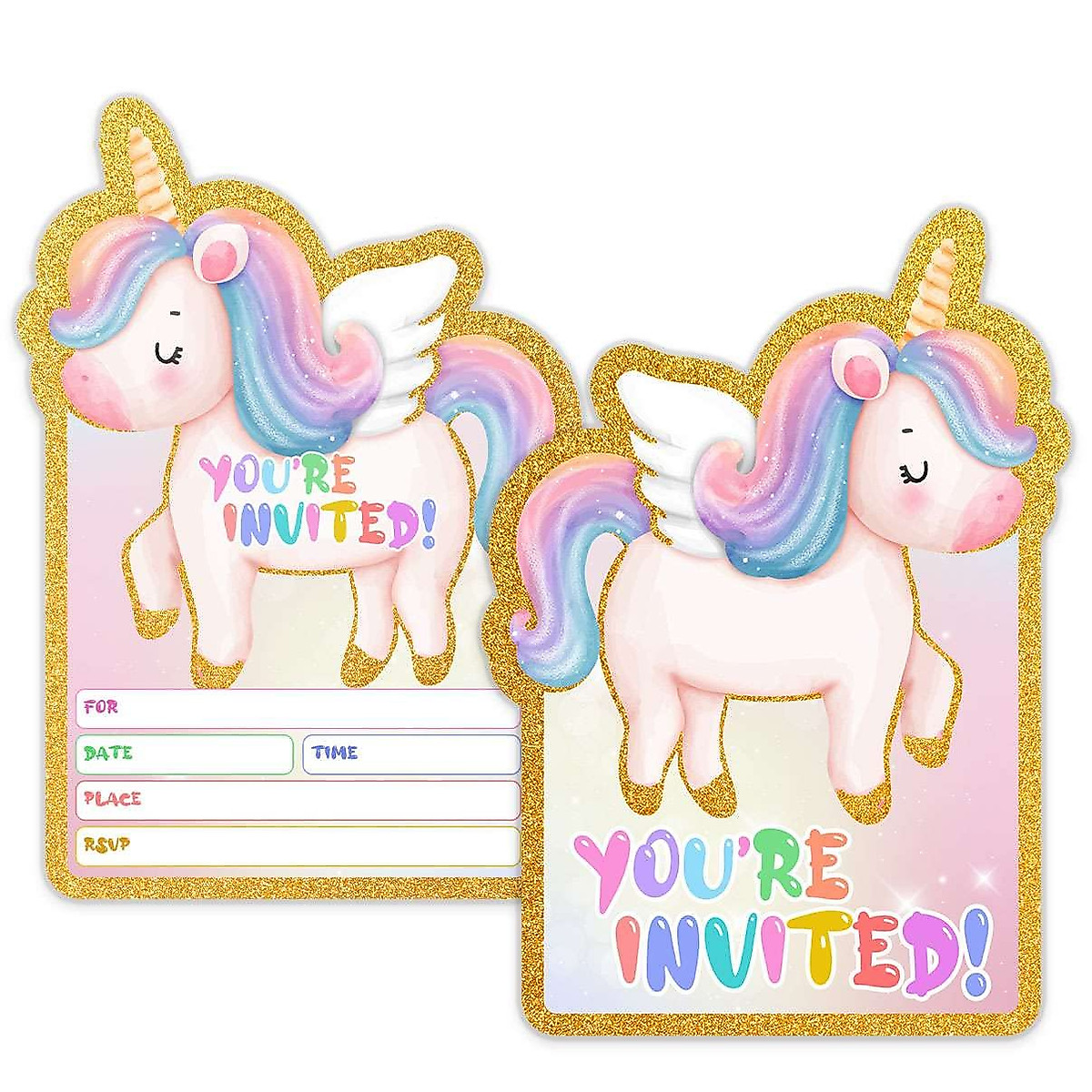 30pcs Funny Magical Unicorn Party Invitations with Envelopes for Kids Birthday Baby Shower, Unicorn Themed Party Supplies
