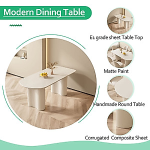 Miuuod 62.9" Single Kitchen & Dining Table for Dinner Room,Long Console Table for 4-8 People,Center Table,Sturdy Leisure Coffee Table Living Room Desk?Cream White