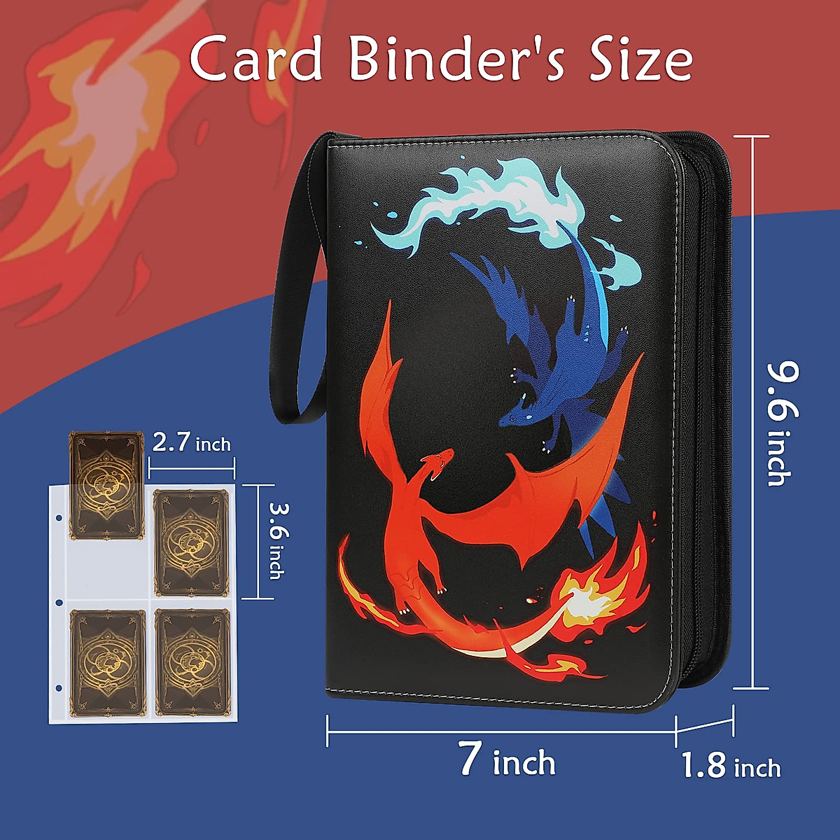 4 Pocket Card Binder for Cards, 400 Pockets Trading Card Binder With Removable Card Sleeves, 3-Rings Zippered Style Card Collection Binder for Game Cards and Sports Cards
