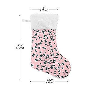 Kigai Christmas Stockings Pink Plant Pattern Large Candy Stockings Stuffers Kids Cute Xmas Sock Decorations 1PC for Home Holiday Party 12" x18"