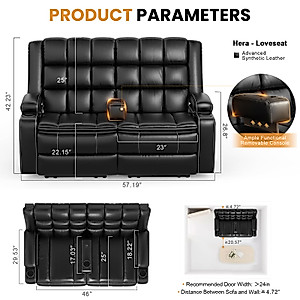 Loveseat Recliner Sofa, Reclining Loveseat with Removable Console, USB Ports & Cup Holders, RV Wall Hugger Double Recliner Couch, 2 Layer Cushion Modern Manual Love Seat Chair for Living Room, Black