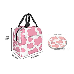 Insulated Lunch Bag With 2pcs Coasters, Reusable Cooler Lunch Box For Women, Cute Lunch Tote Bag for Picnic Office Work, Cow Gifts