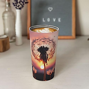 GTKSYNVE Reusable Coffee Mug with Lid and Handle, Dandelion in the Sunset Tumbler for Hot & Cold Drinks 16oz Stainless Steel Insulated Coffee Tumblers Double Wall Vacuum Thermal Cup