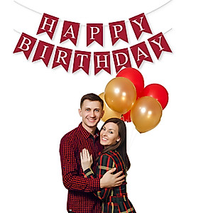 Burgundy Maroon Red Happy Birthday Décor Banners Sign Decorations for Adults Women Men Teen Boys Girls Kids Birthday Party Garland Backdrop Supplies
