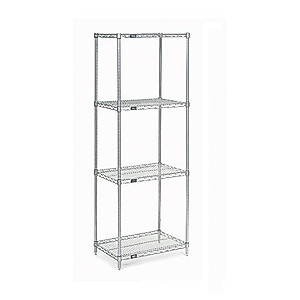 Nexel 4-Shelf Wire Shelving Unit, Silver Finish, 24" W x 24" L x 74" H