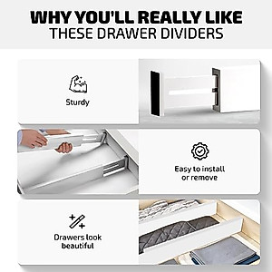 Bambüsi 4 Pack Drawer Divider - Bamboo 2.6" High, 12.5-17" Adjustable Drawer Organizers for Clothes, Expandable Dresser Separators in Bedroom/Bathroom/Kitchen/Office Organization and Storage (White)