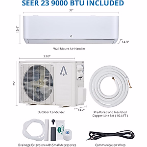 9000 BTU Mini Split Air Conditioner, 23 SEER2 Mini Split AC/Heating System, Inverter Ductless Air Conditioner w/Alexa,Pre-Charged & 16.4ft Installation Kits, 115V AC Unit Cools Room up to 450 Sq. Ft