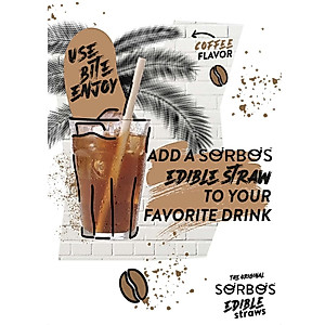 Sorbos Edible Straws, Coffee Flavored, Sustainable, Individually Packaged, No Plastic, No Allergens, No Gluten, No PFAS, Eco Friendly, 7.4 inches long (Pack of 200)