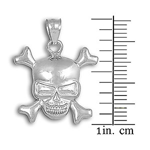 Fine 10k White Gold Danger Charm Skull and Crossbones Pendant Necklace, 22"