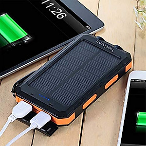 Solar Charger Power Bank 20000mAh Waterproof Portable External Backup Battery Charger Built-in Dual USB/Flashlight and Compass for All Cell Phone and Electronic Devices(Black & Orange)