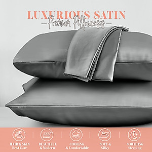 Elegant Comfort Silky and Luxurious 2-Piece Satin Pillowcase Set for Healthier Skin and Hair, Hidden Zipper Closure and Beautifully Packaged, Satin Pillowcase Set, Standard/Queen, Gray