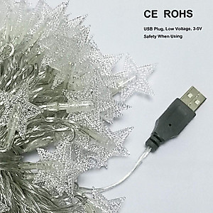 Star String Lights, LONJYI 19.6ft/6m 40 LED Fairy Lights USB Powered String Lights for Home Garden Party Wedding Birthday Christmas Indoor Outdoor Decoration (Warm White)