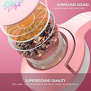 SIMGAL Pink Gaming Headset with Removable Cat Ears, Compatible with PC PS4 PS5 Xbox One(Adapter Not Included) Mobile Phones, with Surround Sound, RGB Backlight & Noise Canceling Retractable Microphone