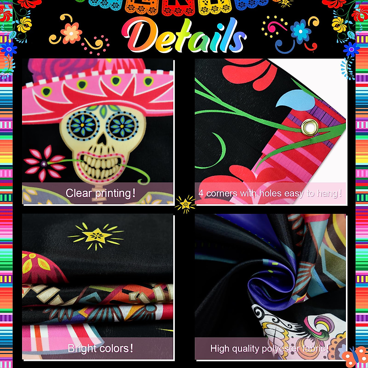 Avezano Day of The Dead Backdrop，70.8 x 43.3 Inch Mexican Dia DE Los Muertos Party Banner, Fiesta Sugar Skull Day of The Dead Banner Party Decorations Supplies