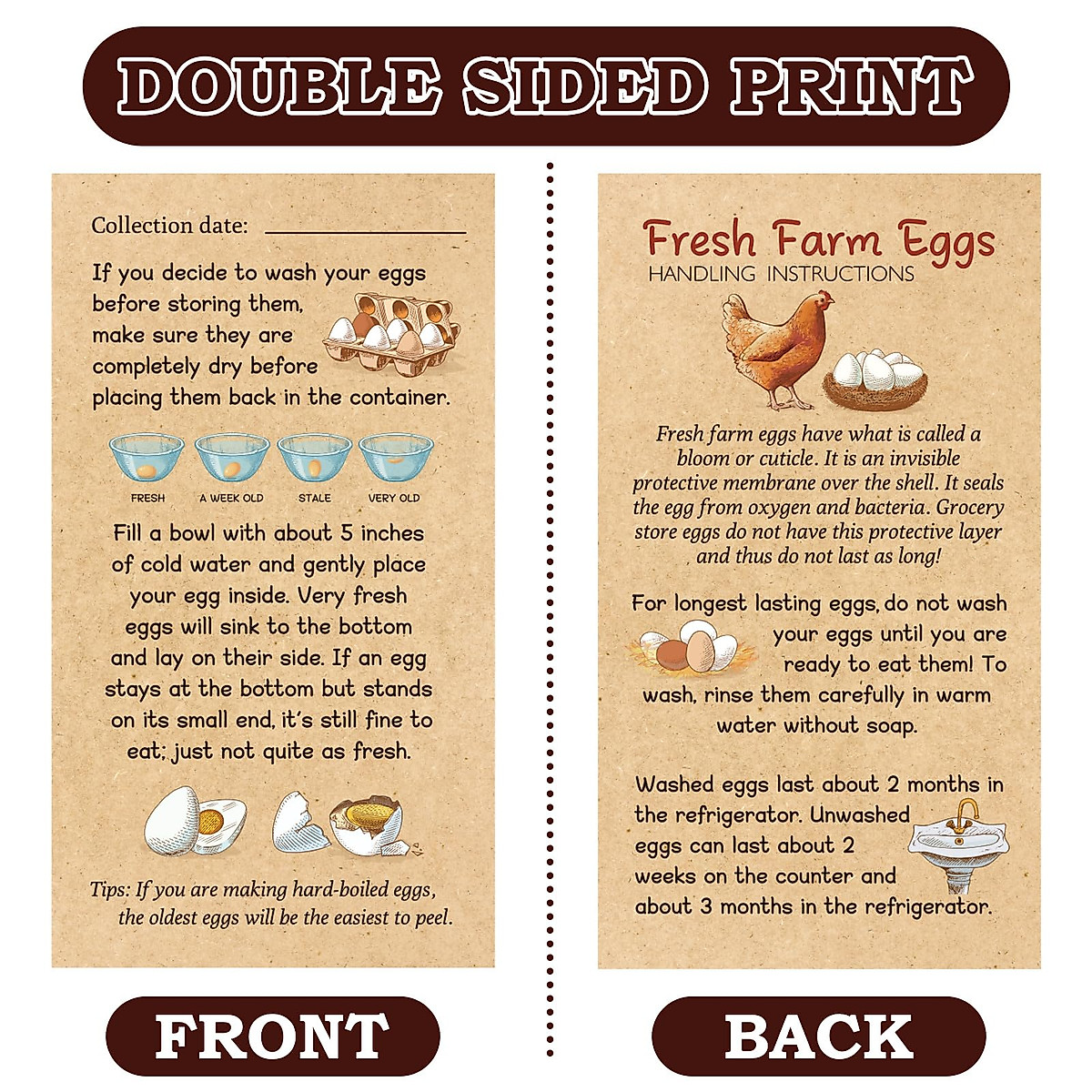 Sintuff 3 Pcs Farm Fresh Eggs for Sale Sign with Stakes 30 Pcs Plastic Egg Cartons for 12 Eggs 30 Fresh Farm Eggs Handling Instructions 30 Farm Fresh Eggs Labels Egg Handling Stickers