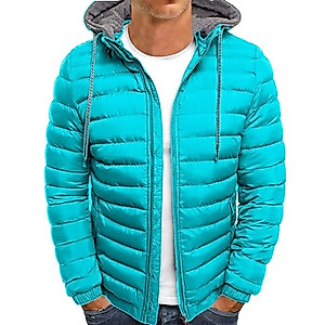 Ymosrh Down Jacket Men Hiking, Hooded Lightweight Puffer Jacket Winter Coat Packable Jacket Bubble for Mens Jacket Large Coat Jacket Chamarra para Hombre Invierno Coat Jacket Coats (M, Sky Blue)