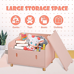 Toy Box for Kids, Wooden Toy Chest, Toy Organizer and Storage for Girls & Boys, Toys Bench Box Playroom Bedroom Living Room (Pink)