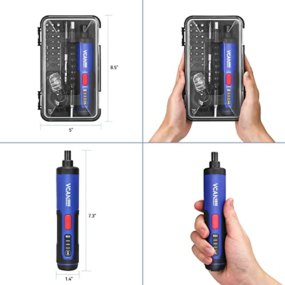 VCANENERGY 4V Electric Screwdriver,2000mAh USB Rechargeable Battery,Cordless Power Screwdriver with LED Light,Adjustable Torque,38 in 1,Suitable for small projects