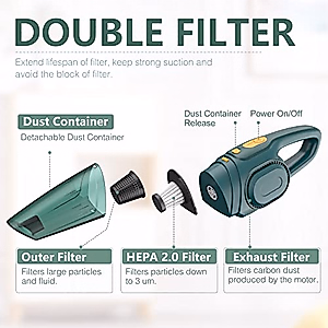 Handheld Vacuum Cordless 8Kpa Strong Suction Portable Car Vacuum Cleaner, by 3H Fast Charge Rechargeable Battery, 2-in-1 Wet & Dry Mini Vacuum, 30 Mins Runtime for Home,Car,Office (Jungle Green)