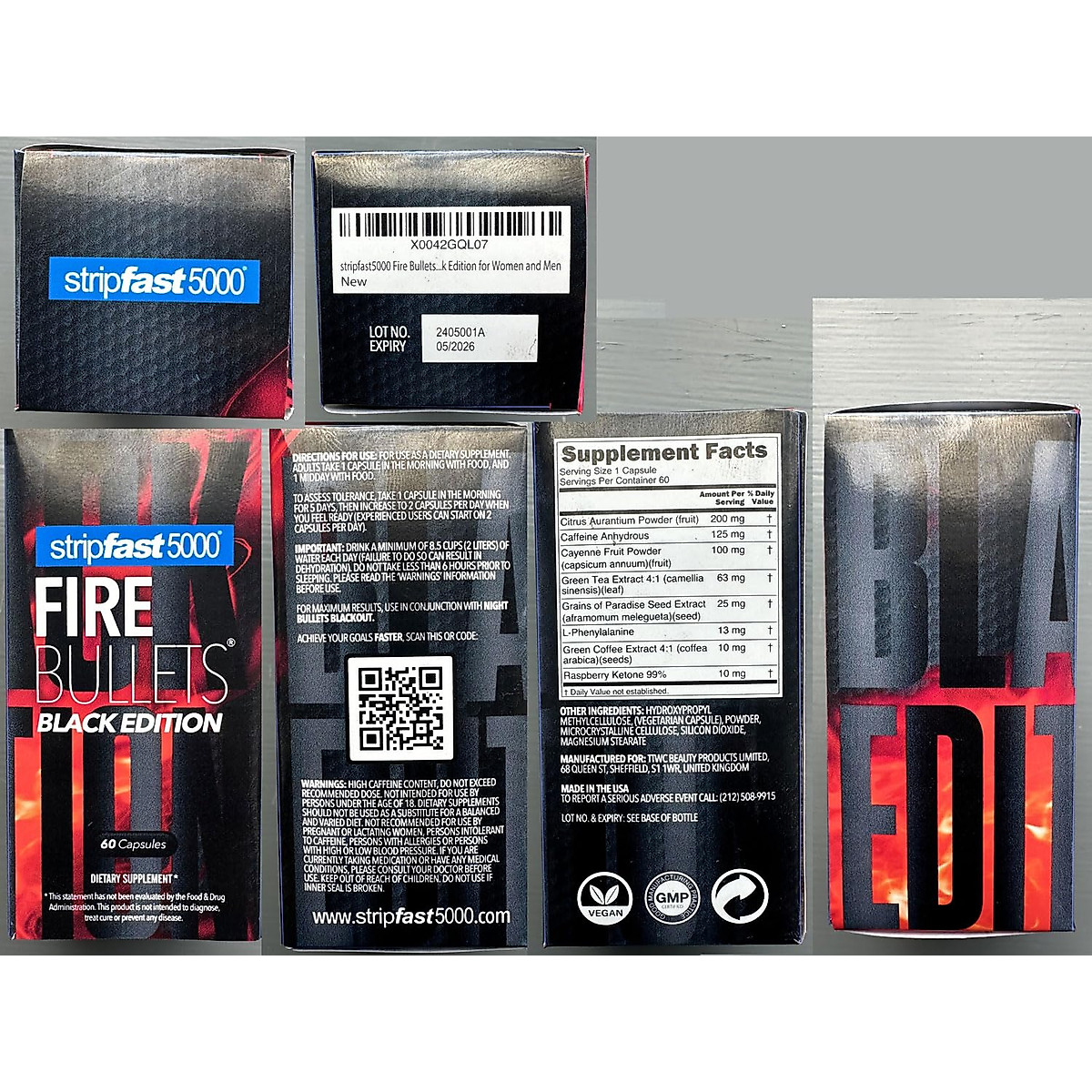 stripfast5000 Fire Bullets Max Strength Black Edition for Women and Men, 60 Count (Pack of 1)