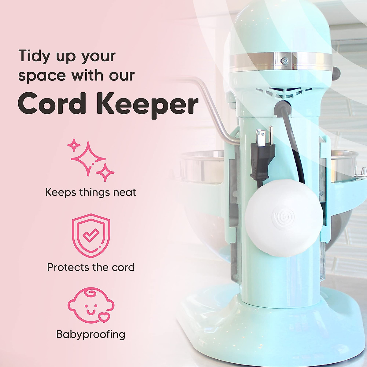 2-Pack Heat-Resistant Cord Organizer for Appliances, Kitchen, Computers & More | Stick-On Cord Wrappers with Flexible Base, Secure Scalloped Edge, White (3 x 1.5 Inches)