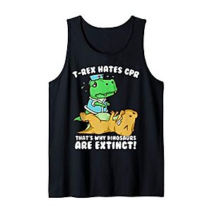 Funny T-rex Hates CPR Gift Men Women Cool Dinosaur Paramedic Tank Top
