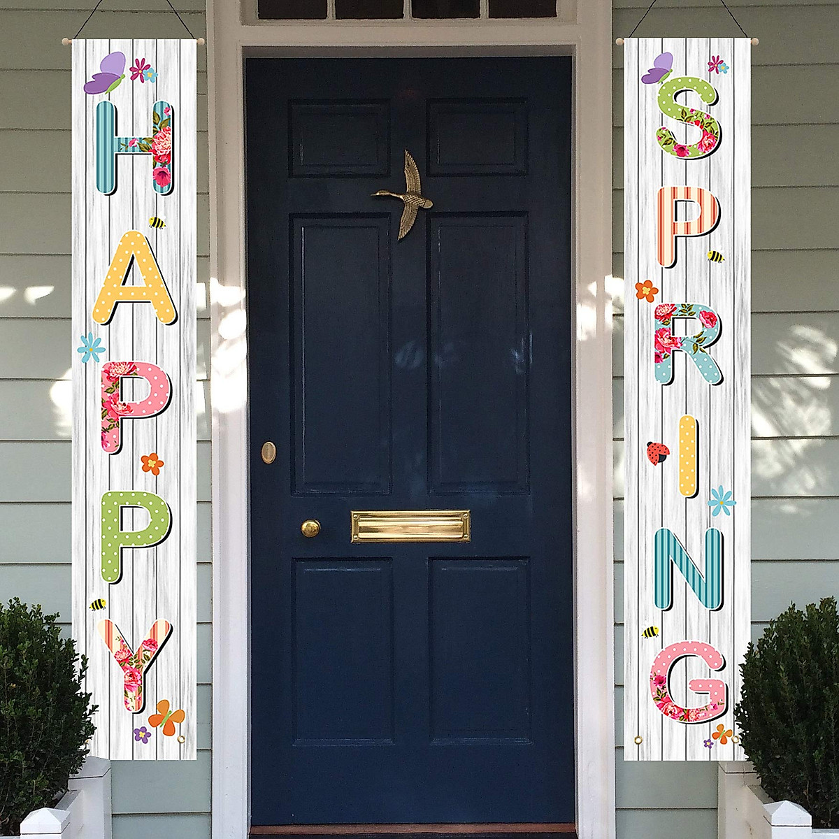 ORTIGIA Happy Spring Banner for Outdoor Colorful Floral Butterflies Porch Sign Decorations Outdoor Indoor Vintage Holiday Hanging Flags Wall Decor for Front Door Home Party Supplies