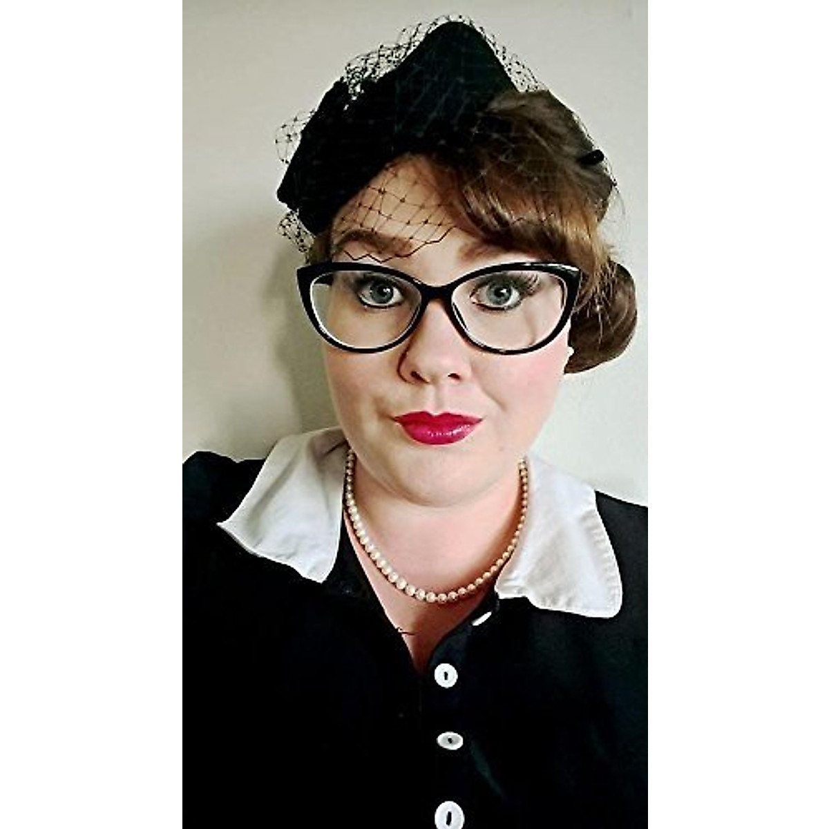 Aniwon Pillbox Hat, Wedding Hat Caps with Veil Vintage Bow Fascinator Hats Caps for Women A Black