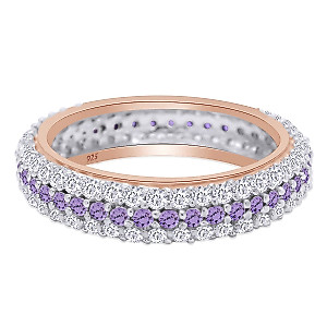 Jewel Zone US Round Cut Purple Simulated Alexandrite Eternity Ring in 14K Rose Gold Over Sterling Silver
