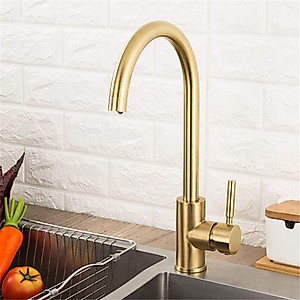 WEITOL Kitchen Sink Faucet for Bar Farmhouse Commercial, Stainless Steel Wire Drawing Golden Kitchen Faucet, Hot and Cold Water Faucet, Mixer Tap Kitchen Accessories