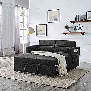 Cotoala Modern Velvet Convertible Loveseat Sleeper Sofa with Adjustable Backrest, Pull Out Bed w/Arms & 2 Lumbar Pillows, 2 Seat Corner Couch Living Room & Apartment, Black