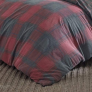 Eddie Bauer - Queen Duvet Cover Set, Cotton Reversible Bedding with Matching Shams, Plaid Home Decor with Button Closure (Cattle River Red, Queen)
