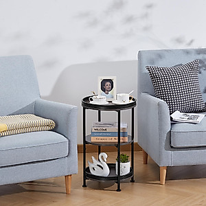 Dulcii Side Table, Round End Table with 3 Shelves for Living Room, Bedroom, Nightstand with Steel Frame for Small Spaces, Industrial Round Sofa Table, Outdoor Accent Coffee Table, Grey