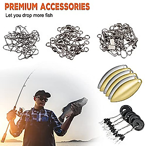 PLUSINNO 253pcs Fishing Accessories Kit, Fishing Tackle Box with Tackle Included, Fishing Hooks, Fishing Weights Sinkers, Spinner Blade, Fishing Gear for Bass, Bluegill, Crappie, Fishing