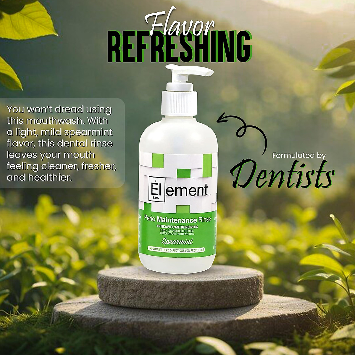 Stannous Fluoride Mouthwash - 10 Fl. Oz. 0.63% Antimicrobial Perio Rinse - Alcohol Free, Dye Free, Paraben Free - Refreshing Spearmint Flavor
